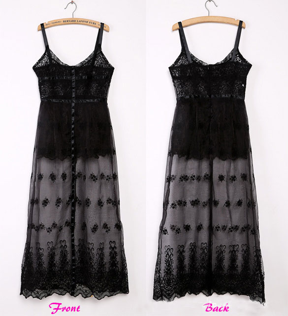 Europe And Hook Flower Embroidery Perspective Sexy V-neck Lace Dress ...